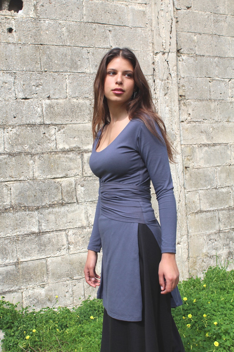 Tibetan Gray Wrap Tunic Long Sleeve Round Neck Tunic Top - Etsy