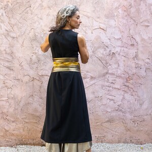 Women Black Tailored Tunic Dress, Evening A-line High Waist Mid Calf ...