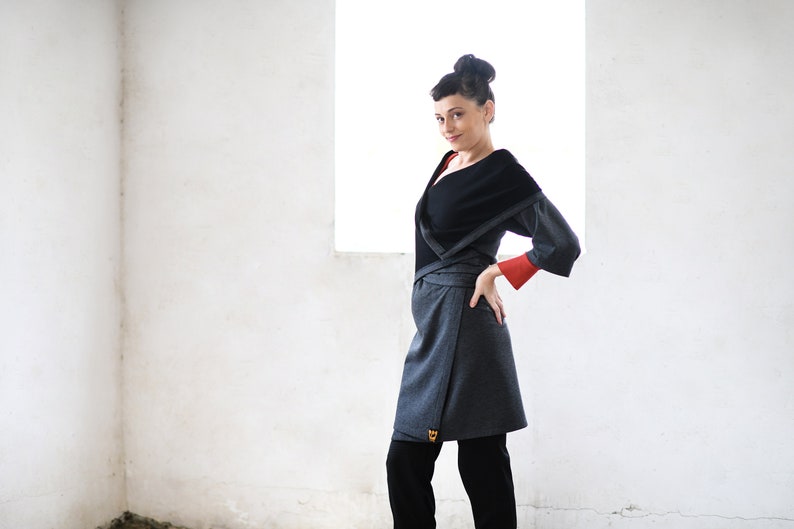 Japanese Grey Wrap Jacket Asymmetrical Unique Coat Jersey - Etsy