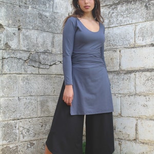 Tibetan Gray Wrap Tunic, Long Sleeve Round Neck Tunic Top, Hippie ...