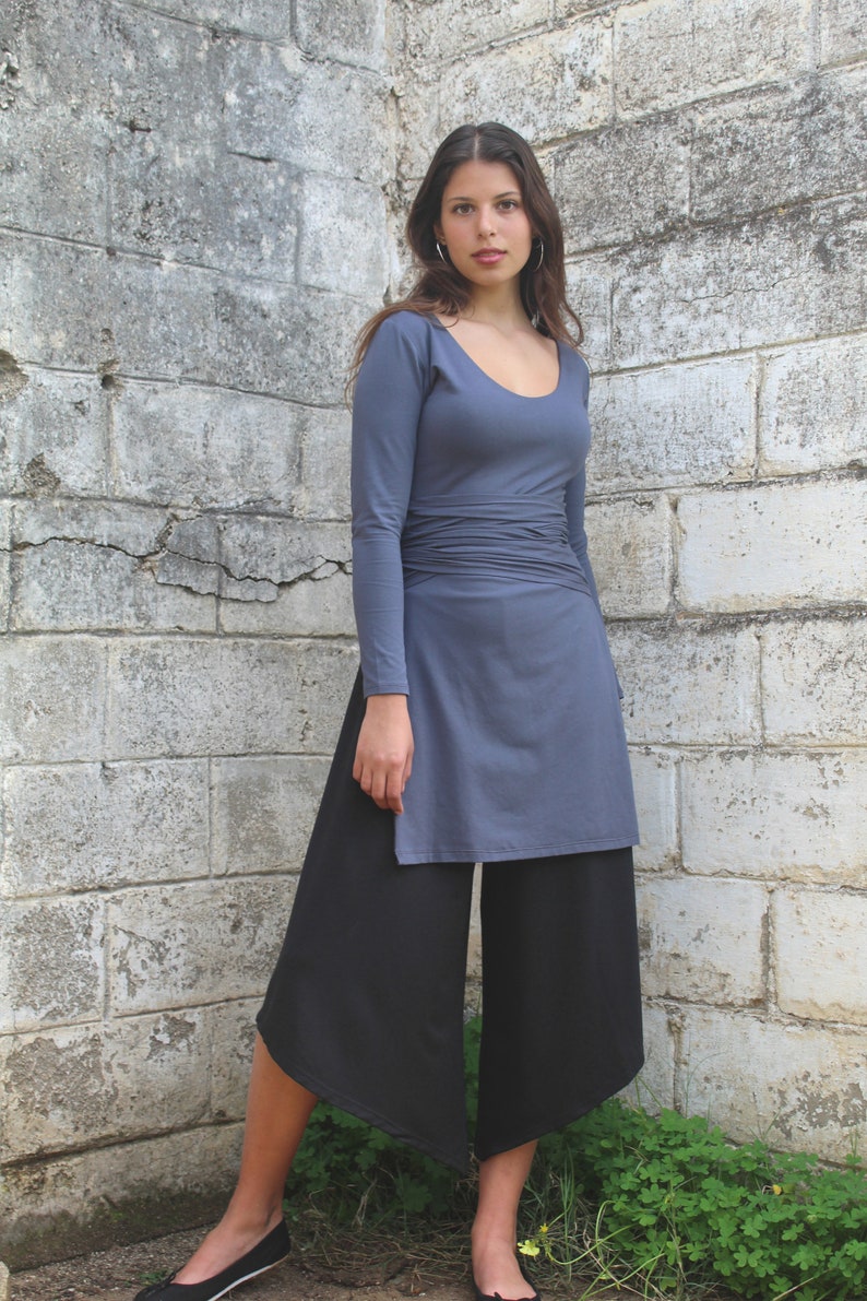 Tibetan Gray Wrap Tunic Long Sleeve Round Neck Tunic Top - Etsy