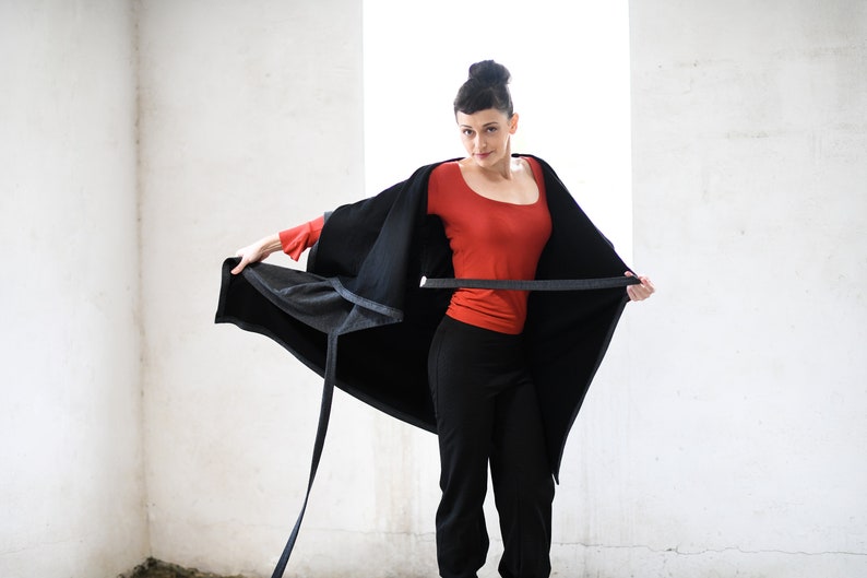 Japanese Grey Wrap Jacket Asymmetrical Unique Coat Jersey - Etsy