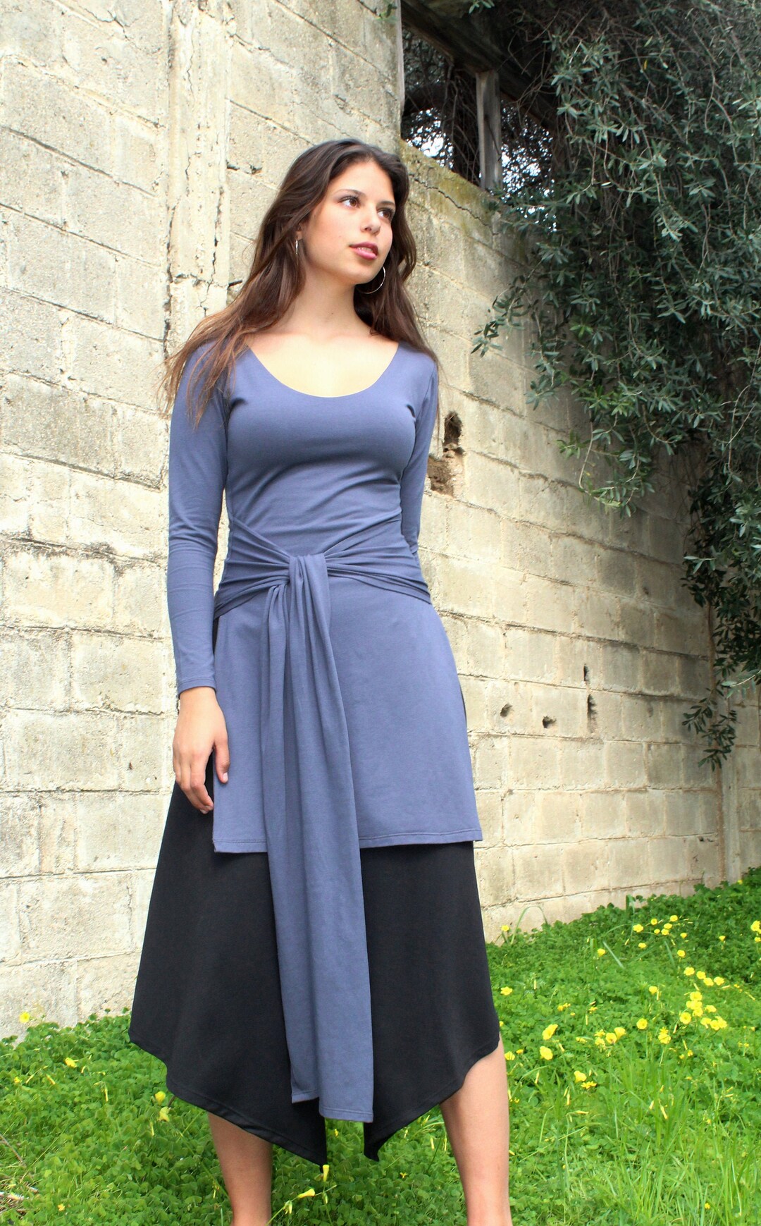 Tibetan Gray Wrap Tunic Long Sleeve Round Neck Tunic Top - Etsy