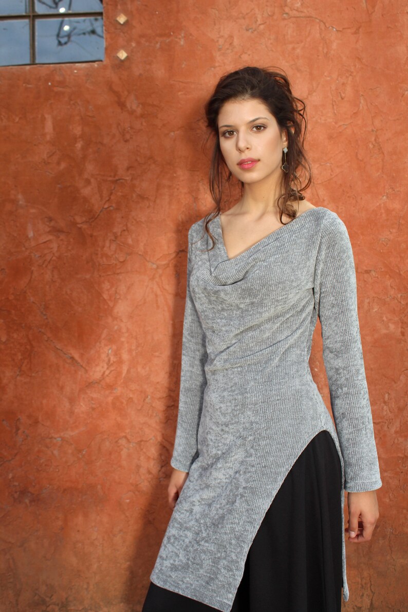 Light Grey Winter Evening Tunic Top Women Warm Casual | Etsy