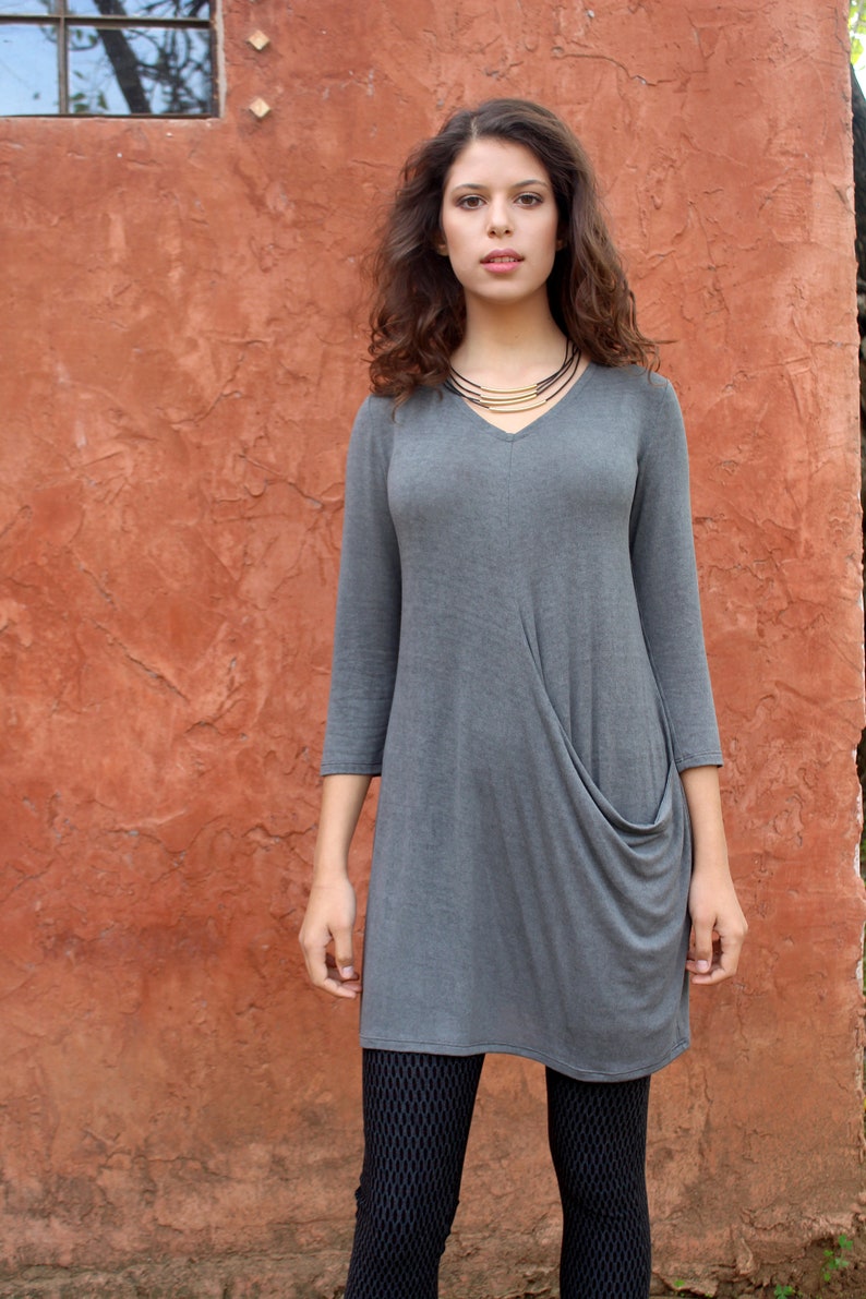 Light Grey Tunic Dress Women Loose Flattering Tunic Top | Etsy