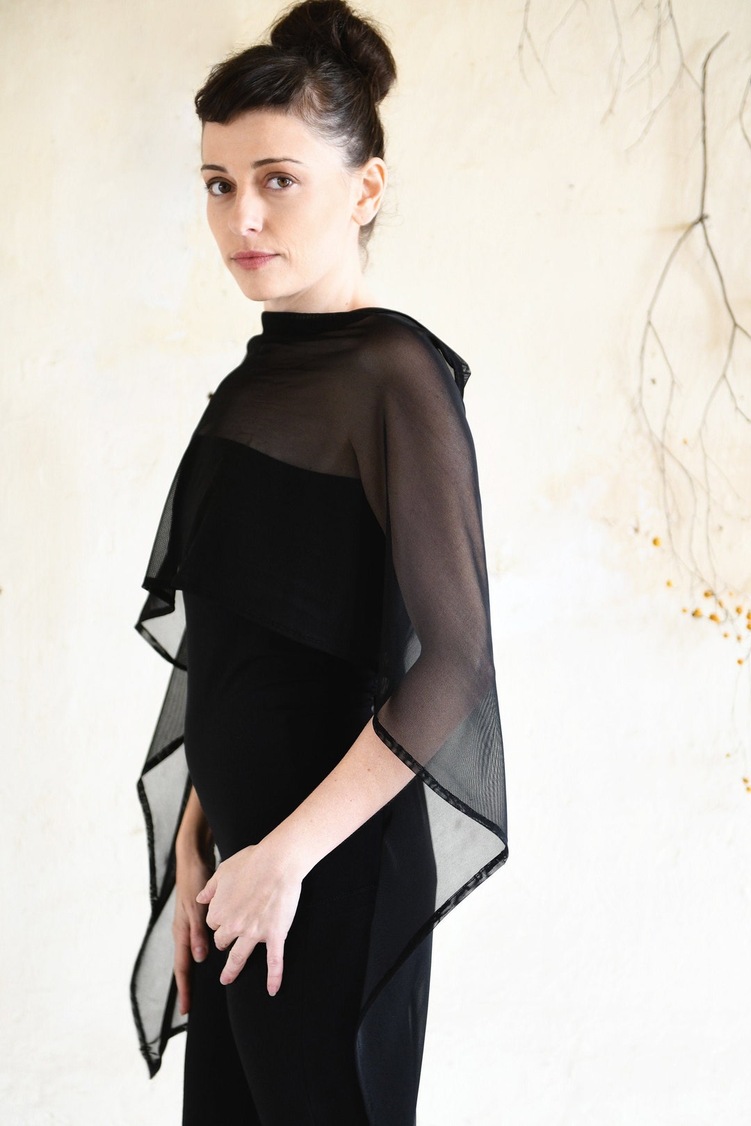 Chal de gasa negro, chal transparente elegante para noche formal, para ...
