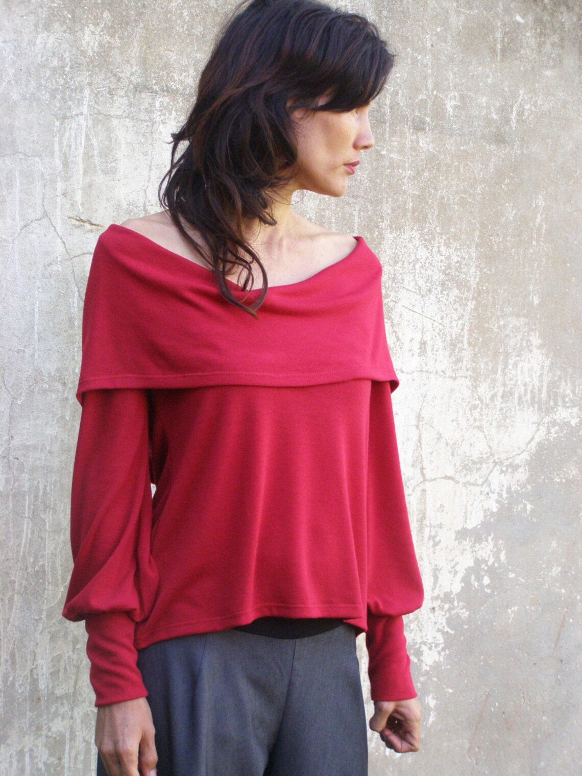 Red Blousewomens Convertible Tops Long Sleeve Shirts Etsy