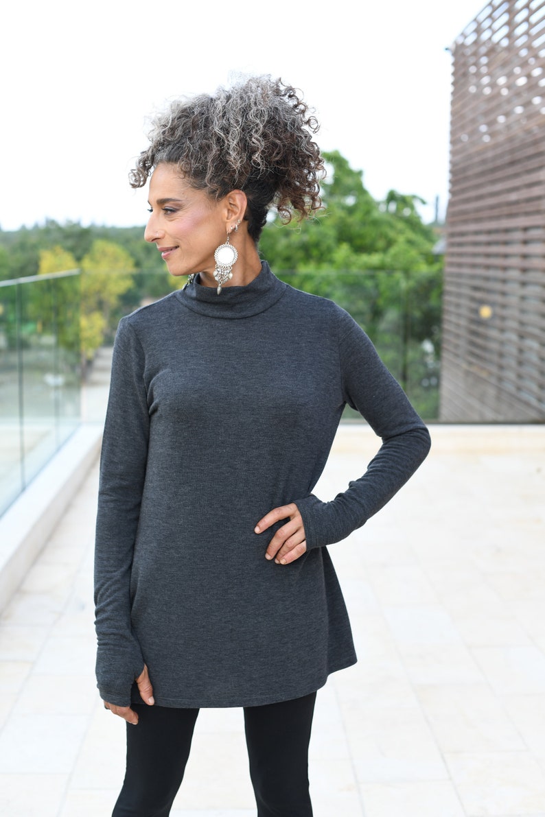 Extra Long Sleeves Thumbhole Bohemian Gray Cotton Oversize - Etsy