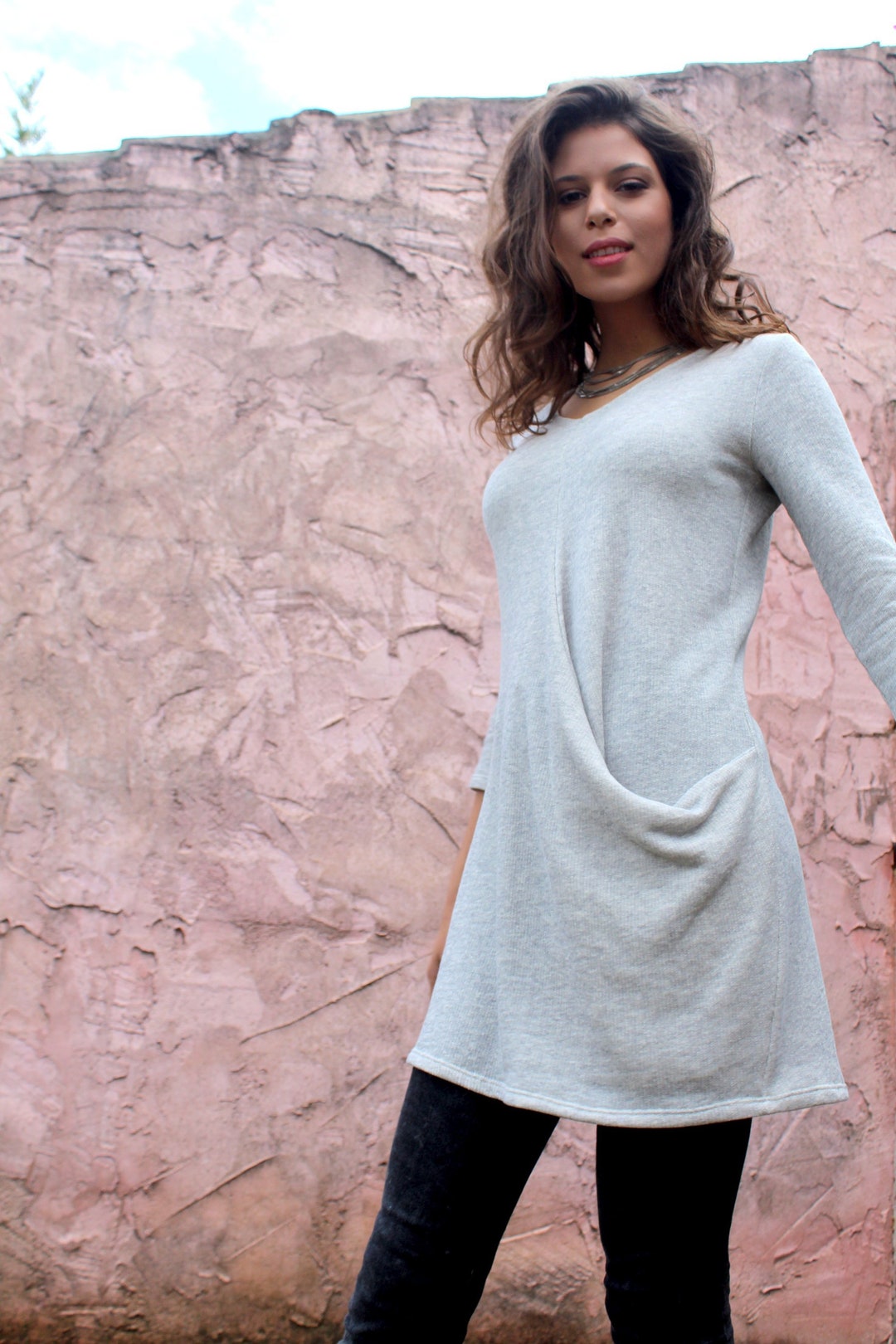 Light Grey Tunic Dress, Women Loose Flattering Tunic Top, Everyday ...