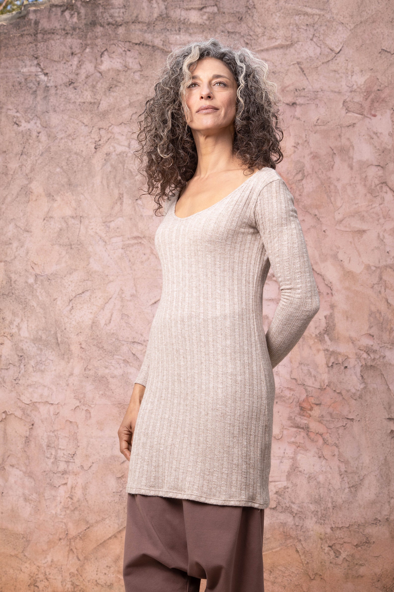 Beige Snug Tunic Top for Women Basic Long Knit Top Off White | Etsy