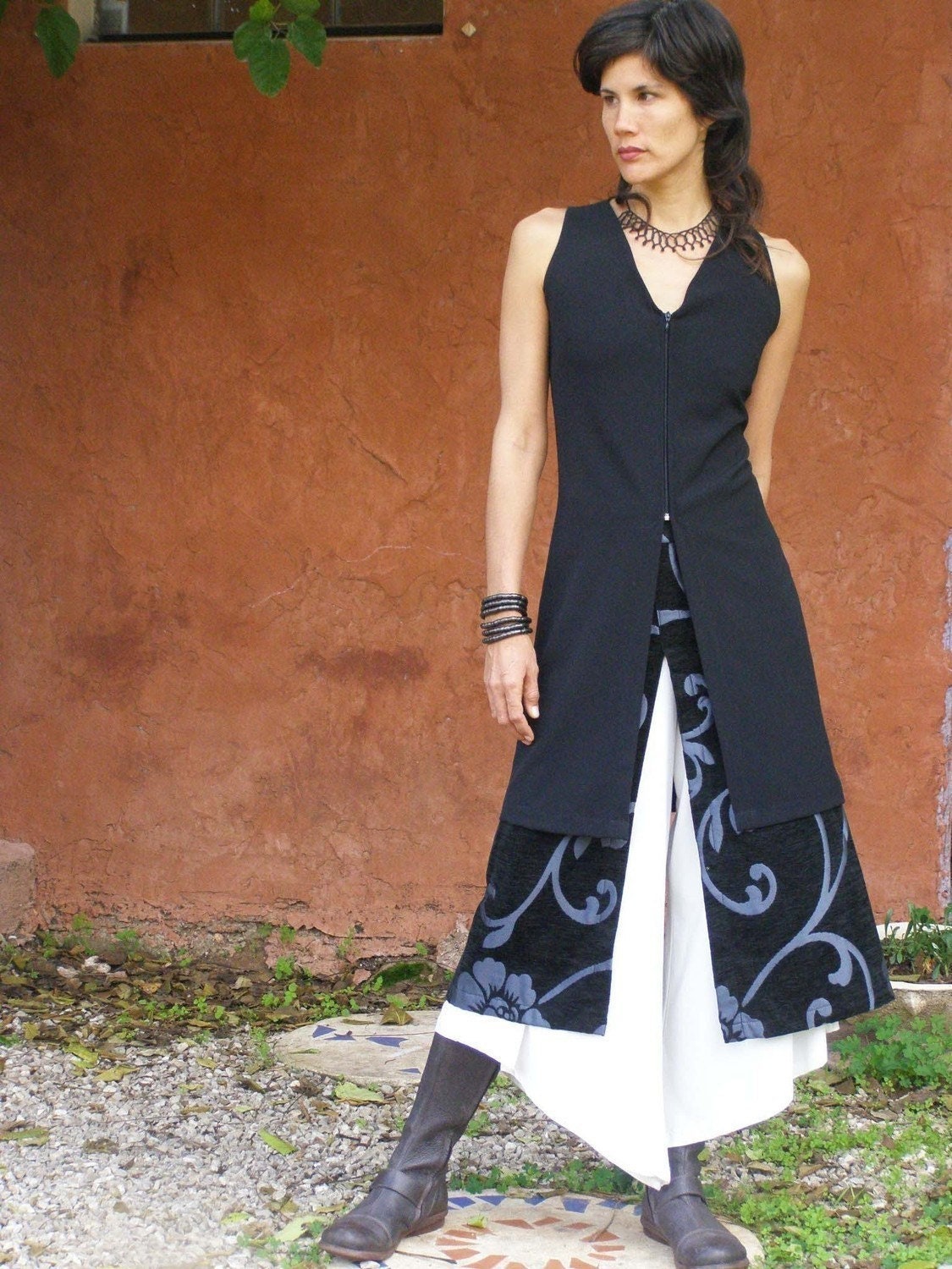 Black Zip Flattering Tunic Vest Womens Tailored Vest Plus