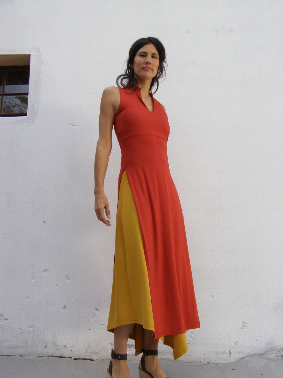 Asian Maxi Tunic Dress Summer Slit Dress Sleeveless Dress | Etsy