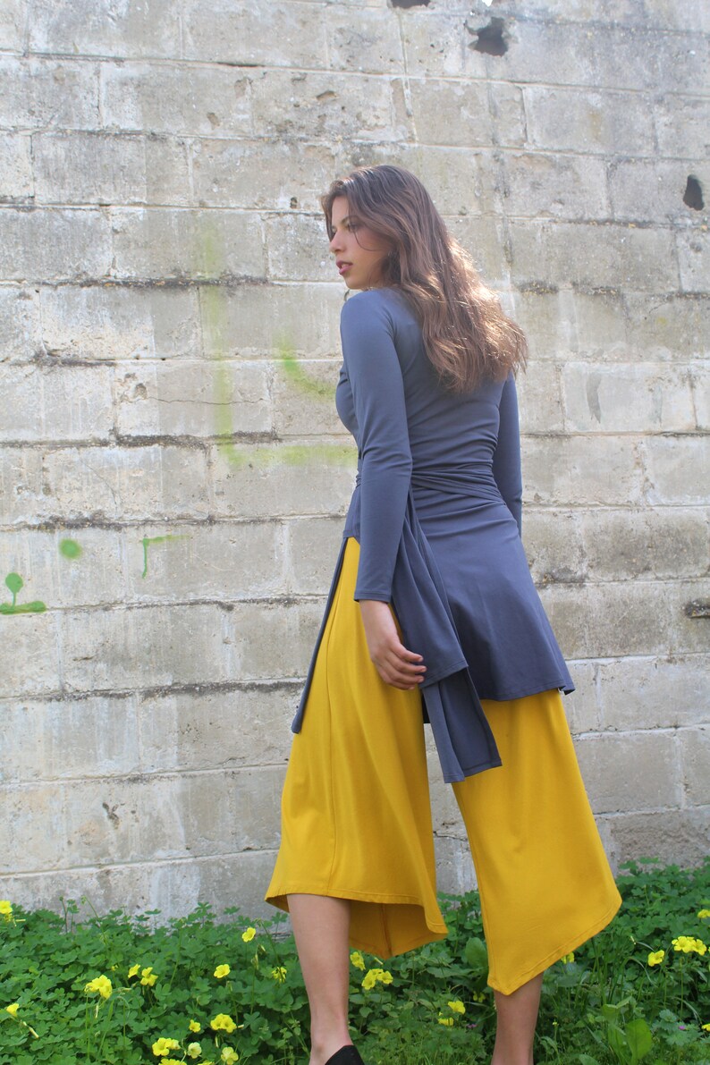 Tibetan Gray Wrap Tunic Long Sleeve Round Neck Tunic Top - Etsy