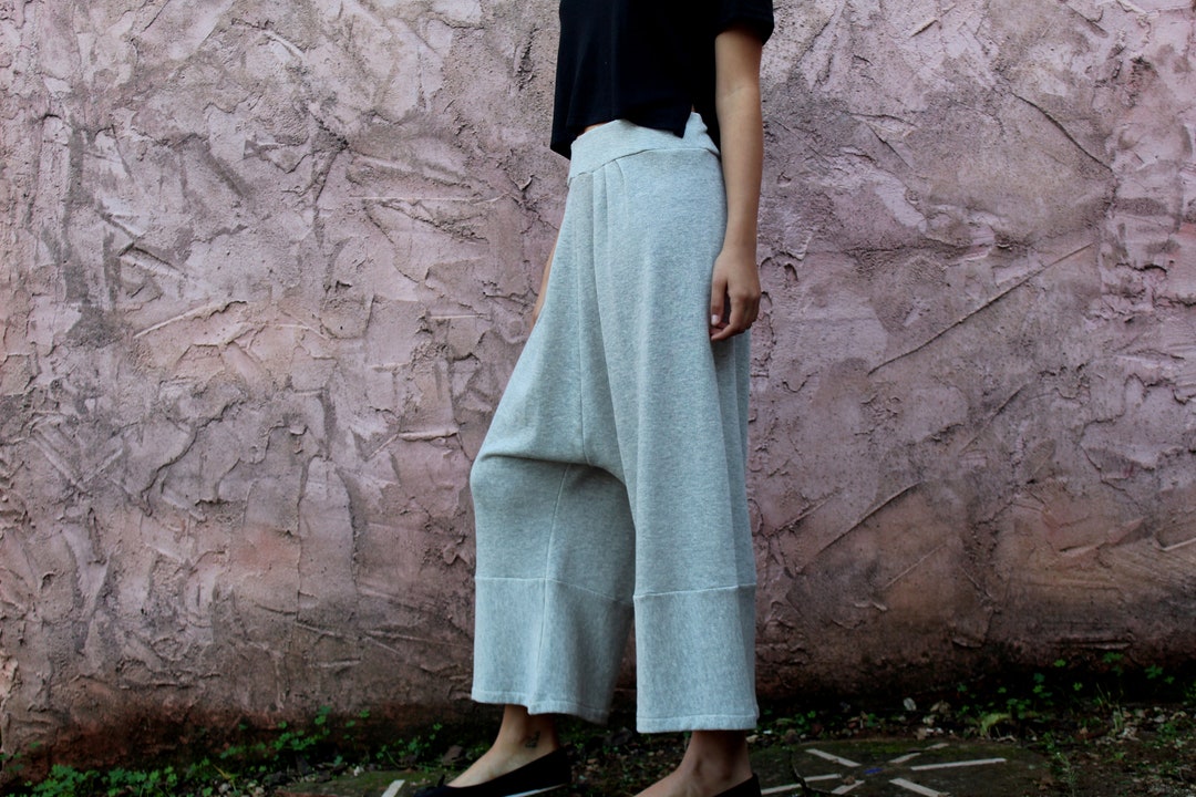 Melange Grey Women Drop Crotch Pants, Unique Designer Harem Pants, Wide ...