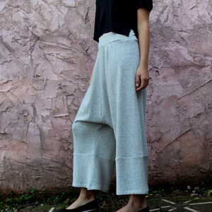 Melange Grey Women Drop Crotch Pants, Unique Designer Harem Pants, Wide ...