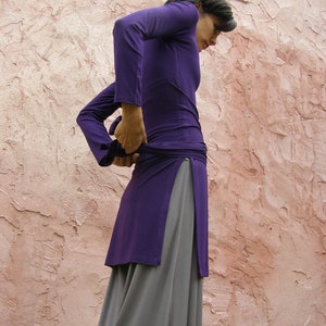 Tibetan Gray Wrap Tunic, Long Sleeve Round Neck Tunic Top, Hippie ...