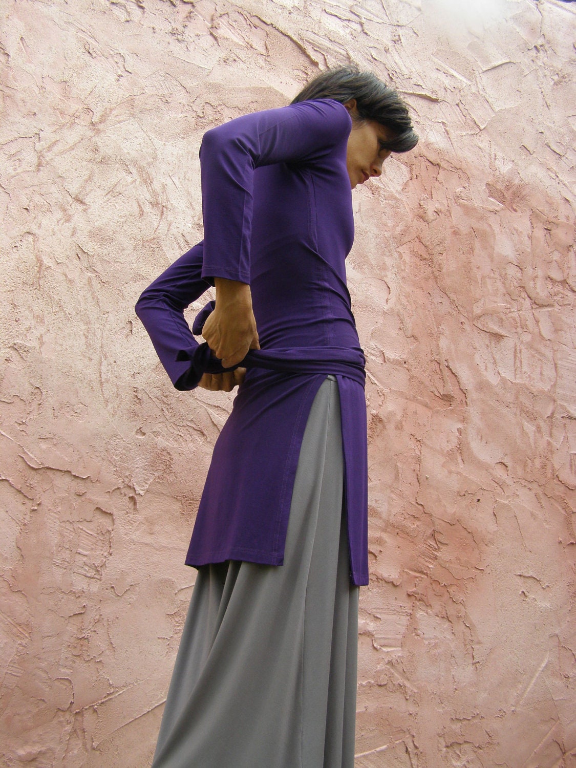 Tibetan Gray Wrap Tunic Long Sleeve Round Neck Tunic Top | Etsy