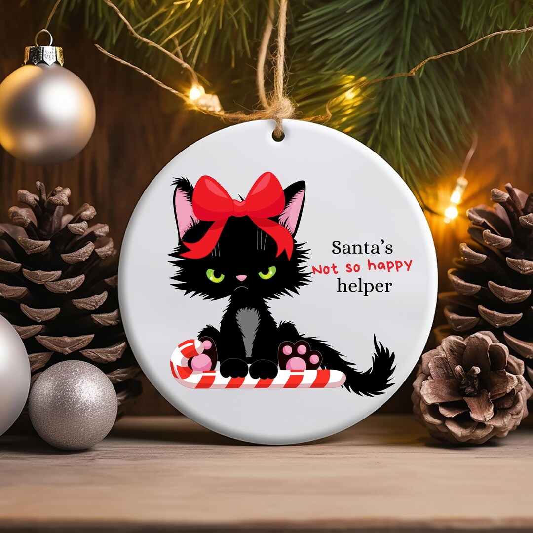 Santa's Not so Happy Helper Ornament, Angry Christmas Cat Christmas ...
