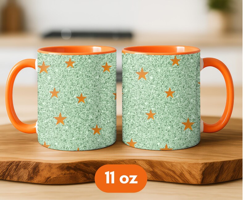 Green Glitter Star Mug, Sparkling Orange Stars Mug for Fans, Showgirl ...