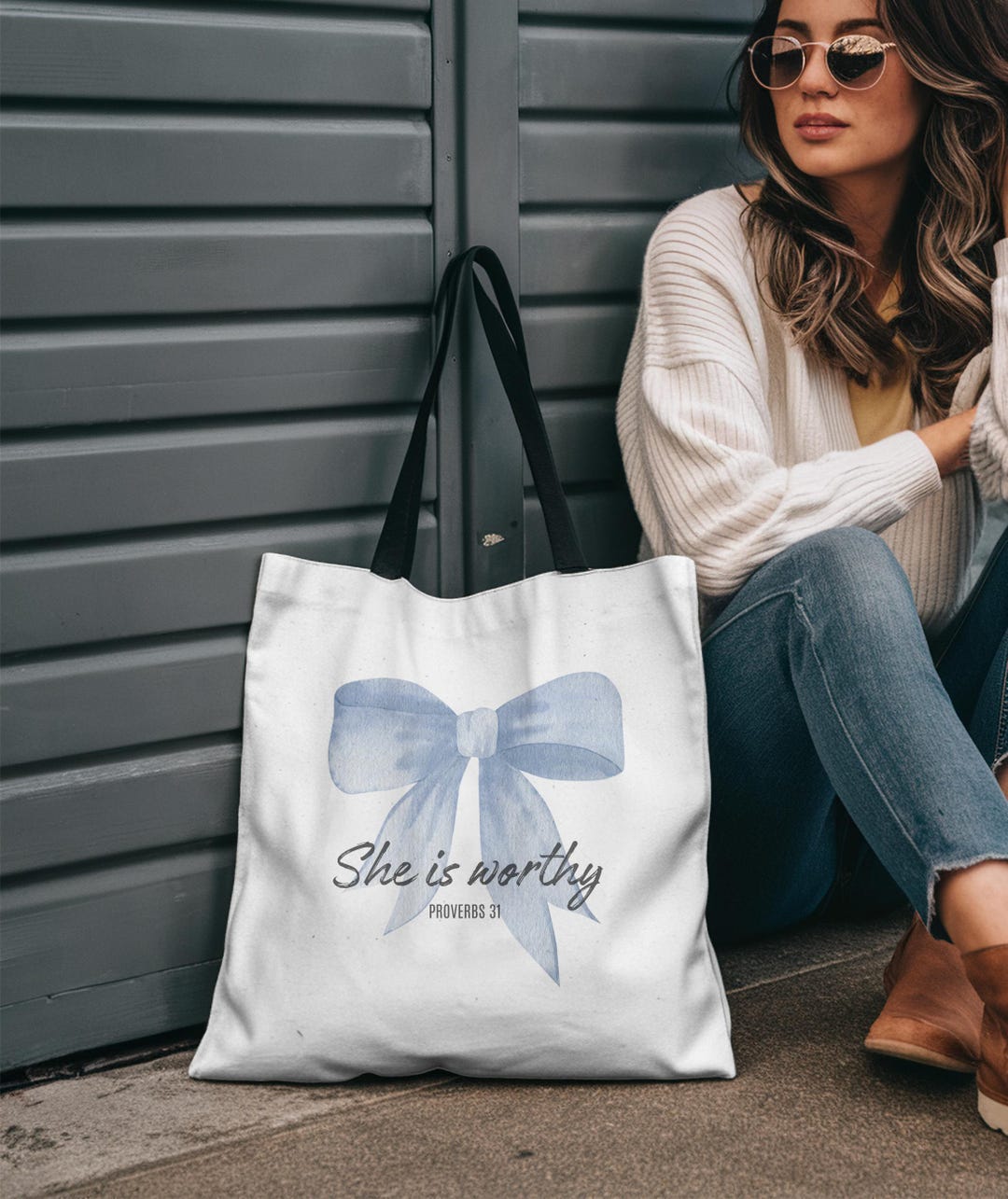 Blue Coquette Christian Tote Bible Verse Christian Faith Religious Bag ...