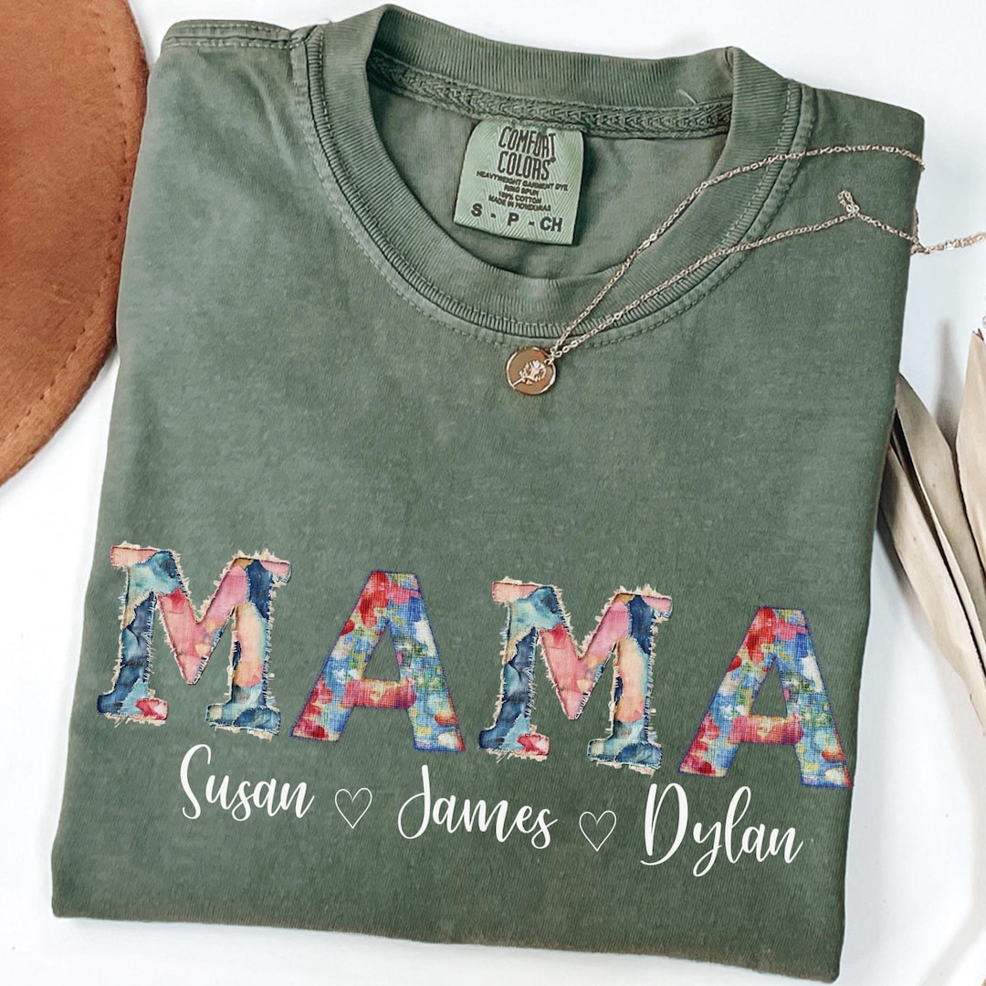 Personalized Mama Faux Patchwork Shirt With Kids Names, Mom Shirt ...