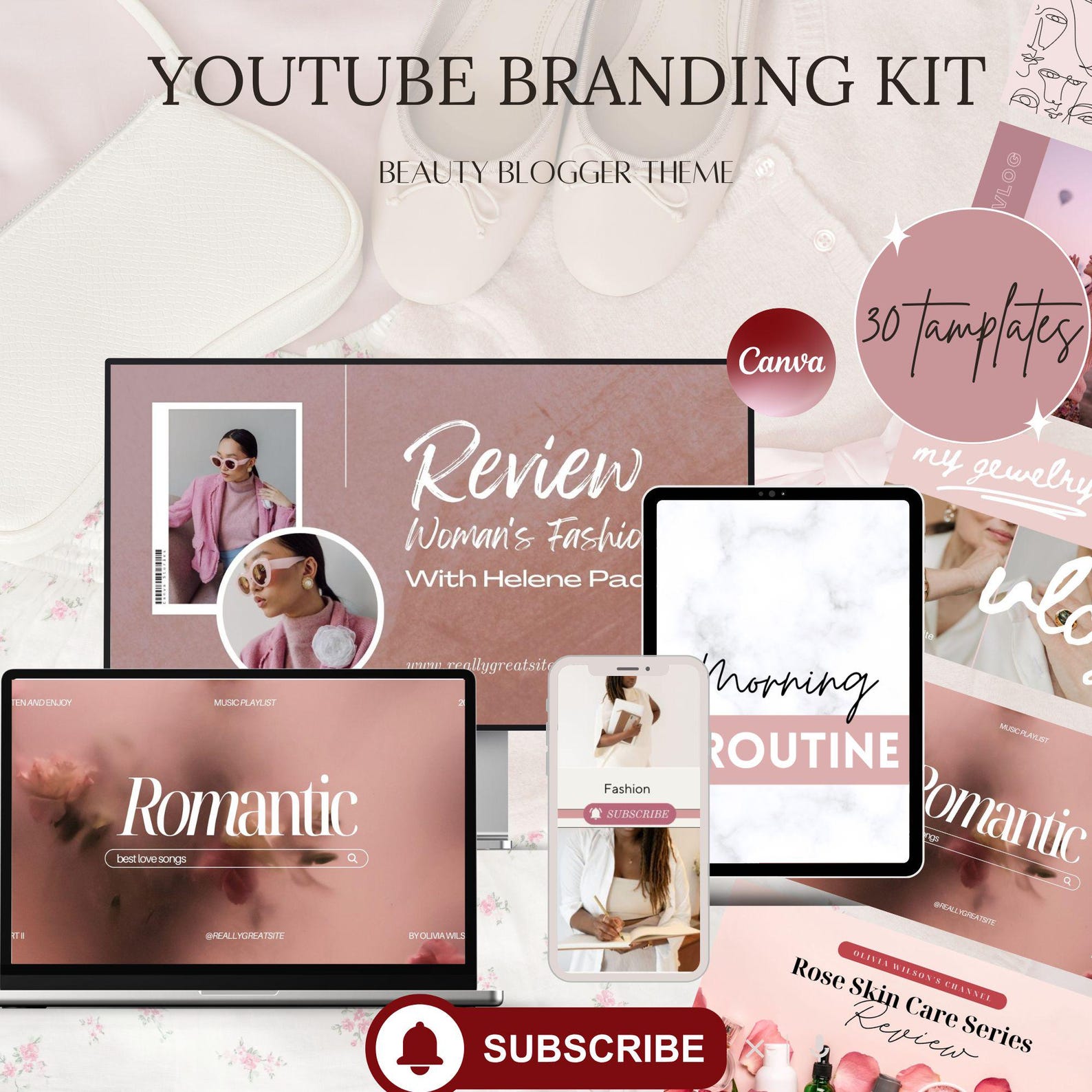Pink Youtube Thumbnail Kit | Channel Banner, Intro, Outro, Video ...