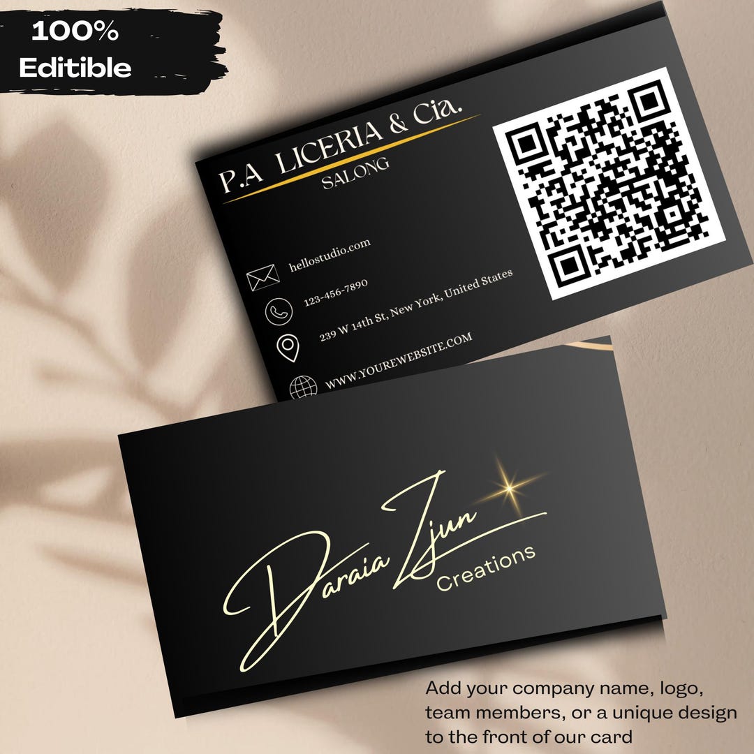 Black QR Code Business Card Minimal Business Card Template DIY Business ...