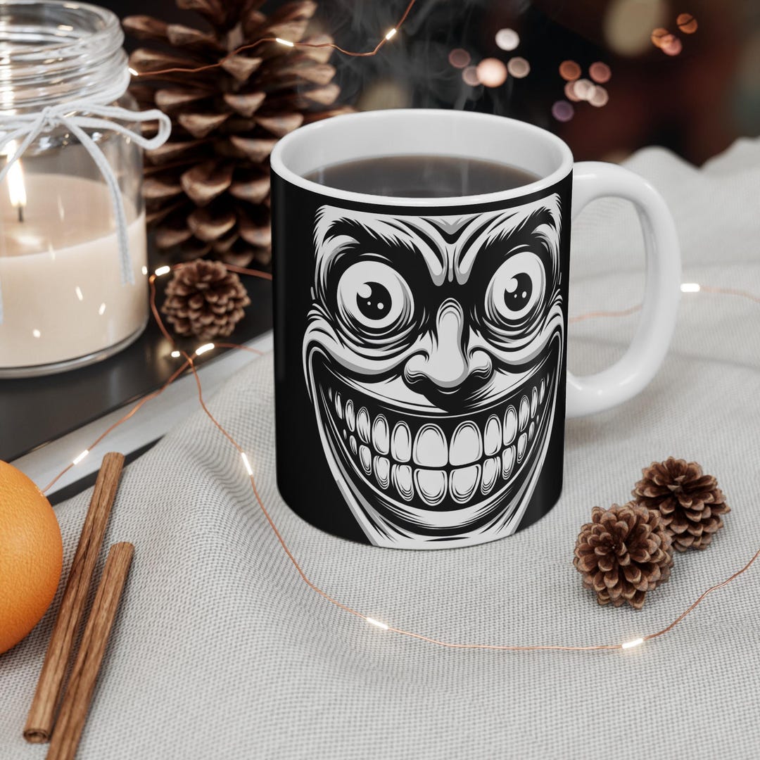 Creepy Smiling Face Coffee Mug, Scary Halloween Mug, Unique Horror Gift ...