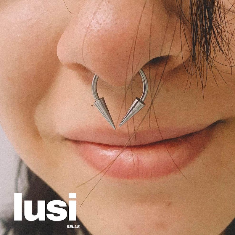 Cone Septum Ring Spike Nose Piercing Lip Jewelry Horseshoe Nose Ring Silver Cone Tip Septum Ring ...