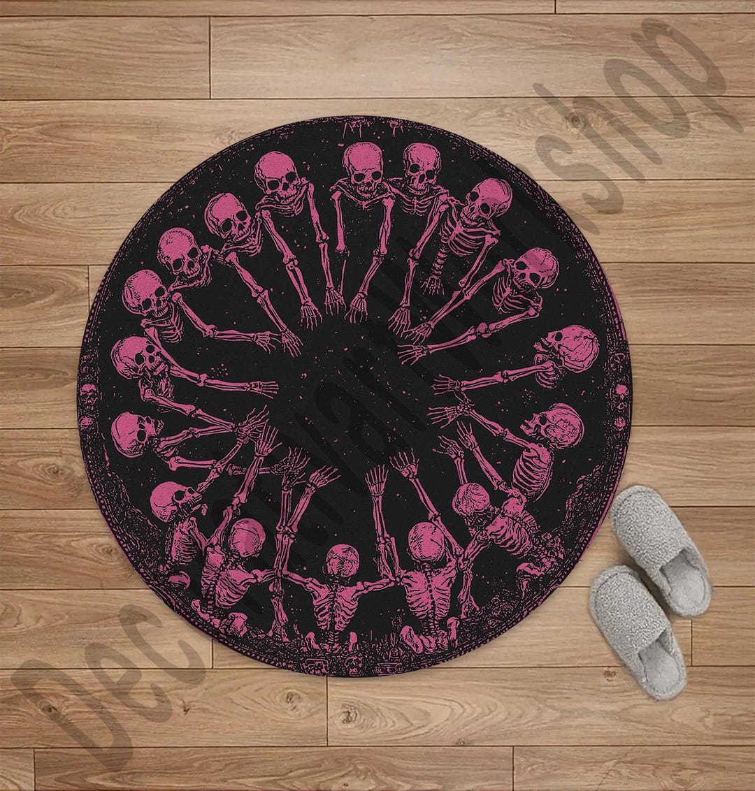 Gothic Skeleton Halloween Circle Rug Washable Round Rug Spooky Non-slip ...
