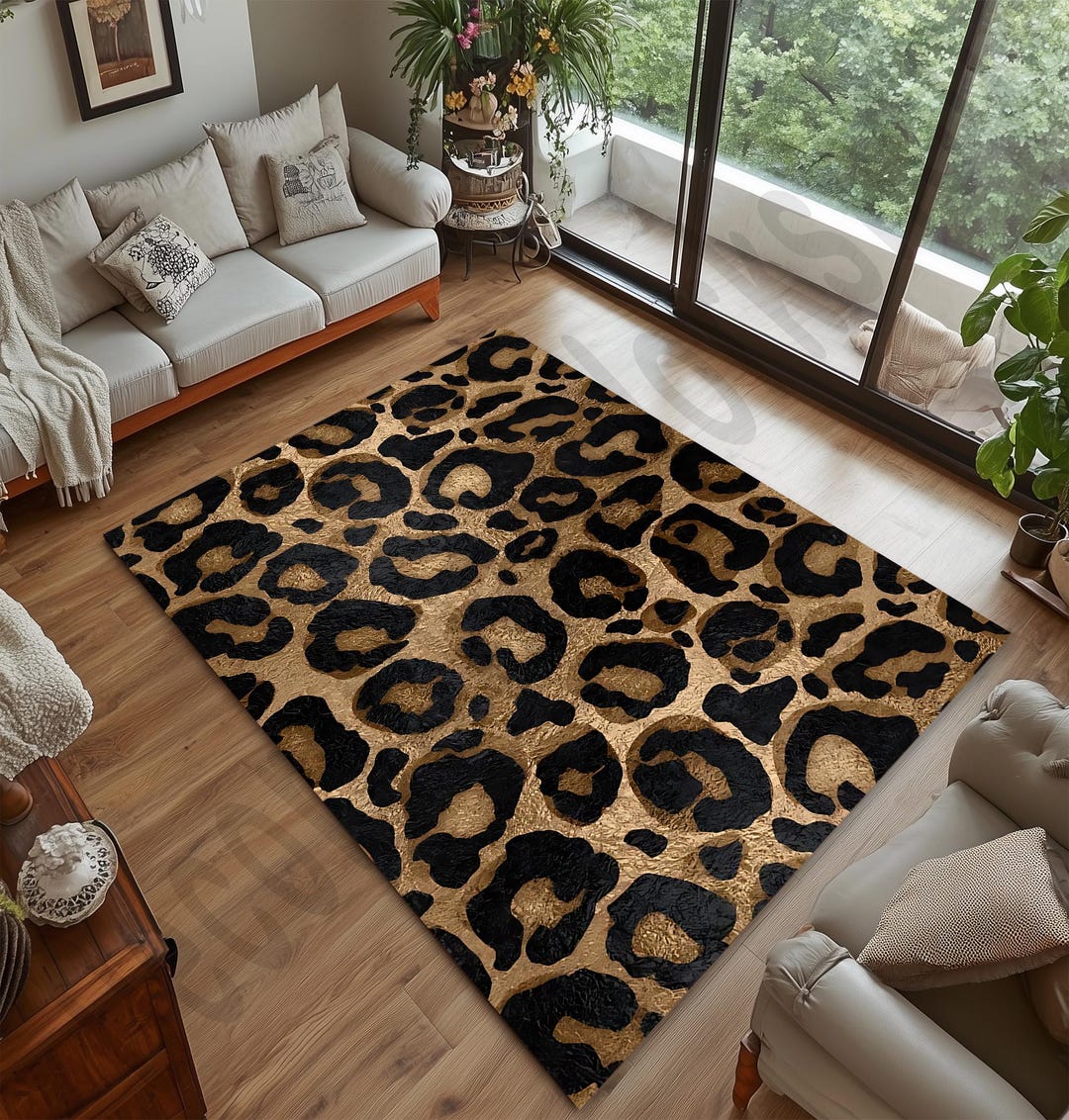 Leopard Patterned Rug, Leopard Desing Art Rug, Brown Black Rug, Classic ...