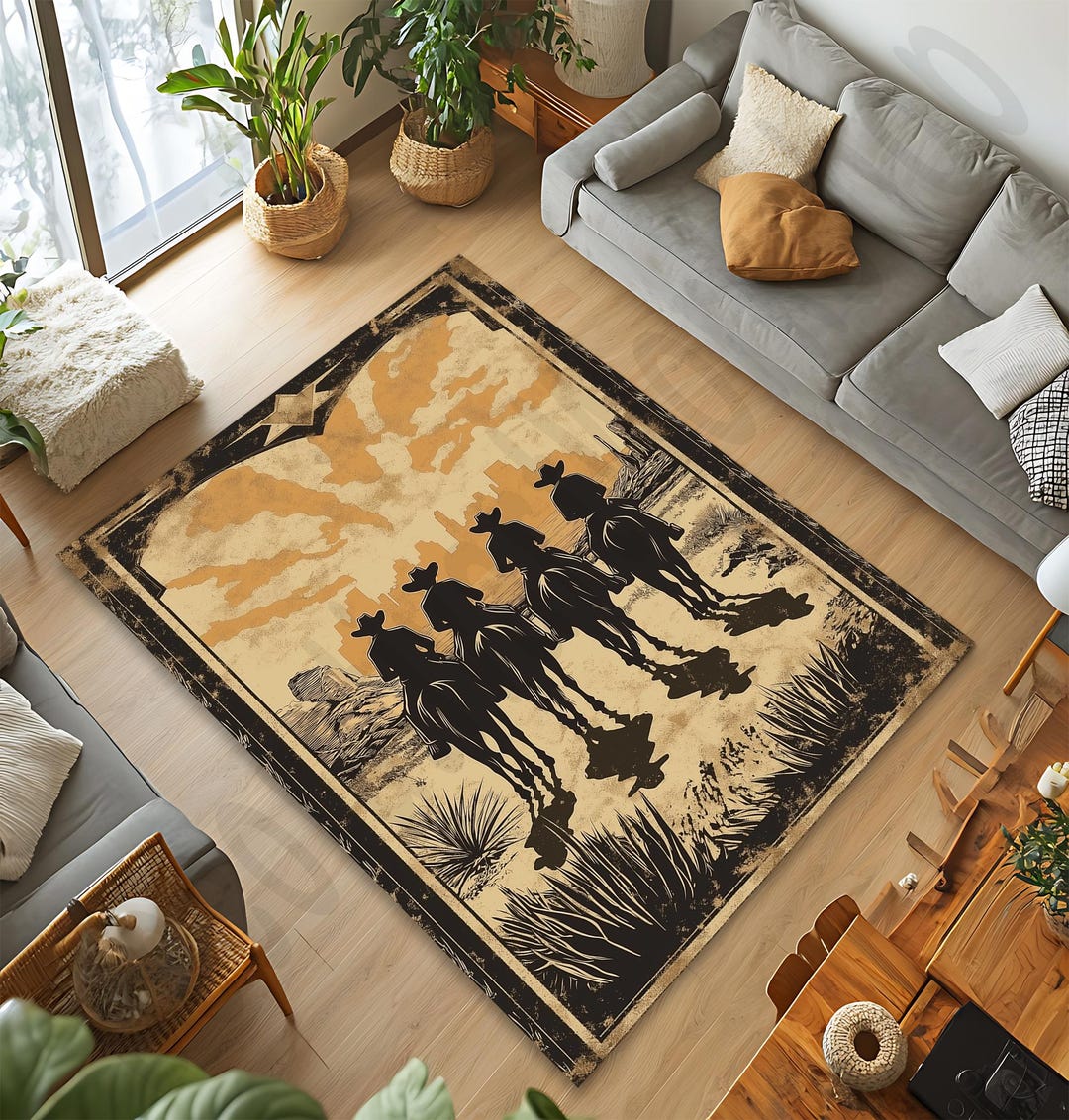 Western Cowboy Rug, Rustic Rug, Country Style Rug, Living Room Carpet ...