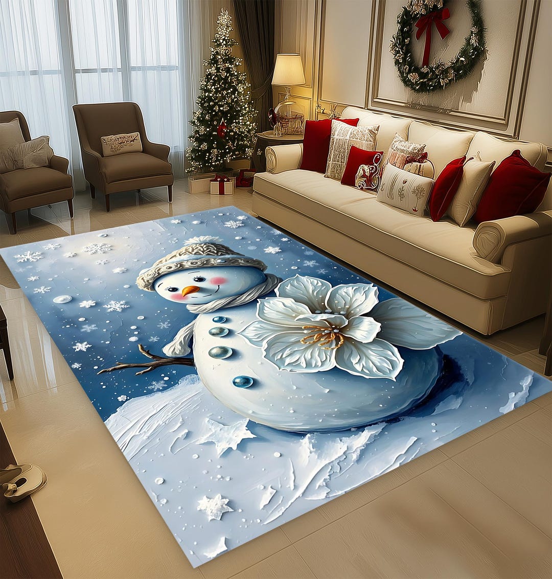 Snowman Rug, Merry Christmas Rug, Snowman Area Rug, Christmas Decor Rug ...
