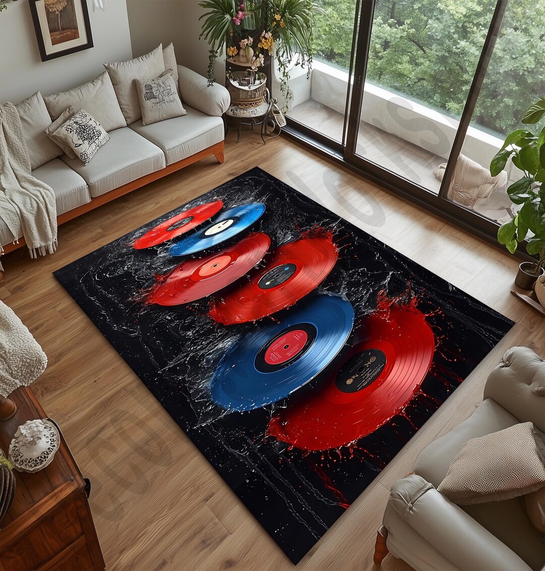 Vinyl Record Rug, Retro Music Themed Carpet, Cool Area Rug for Living ...