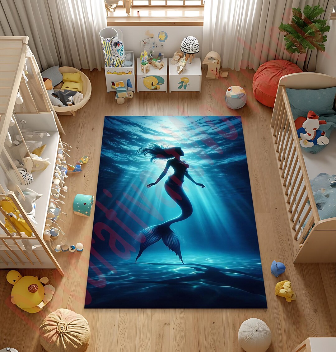 Mermaid Rug, Kids Room Rug, Underwater Fantasy Area Rug, Playroom or ...