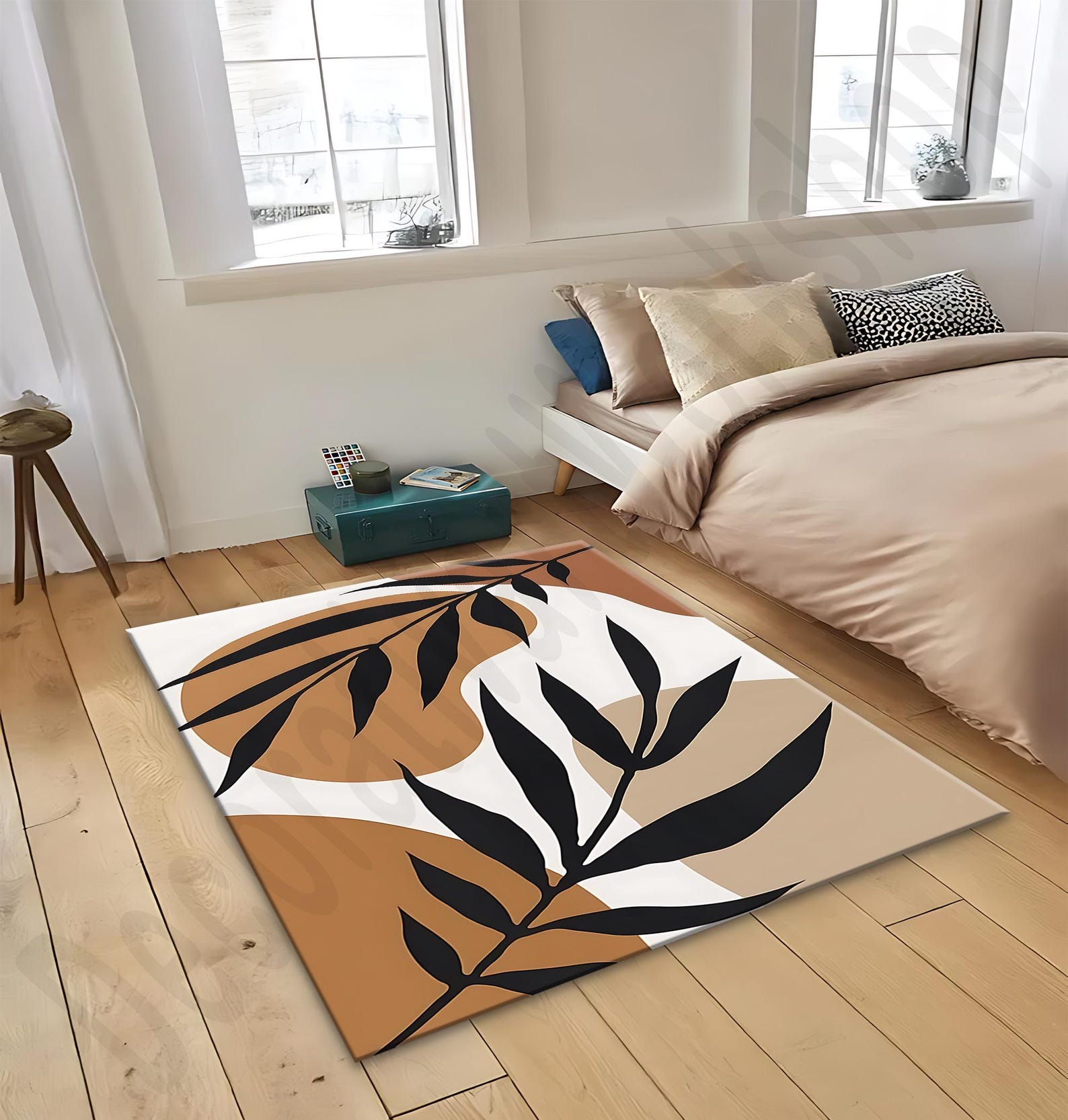 Modern Abstract Rug, Large Area Rug for Living Room, Black and Beige ...