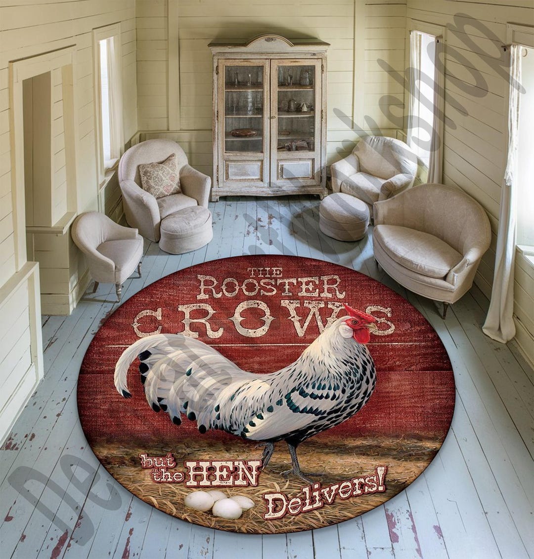 Rustic Farmhouse Rooster Round Rug, Country Kitchen Decor - Etsy