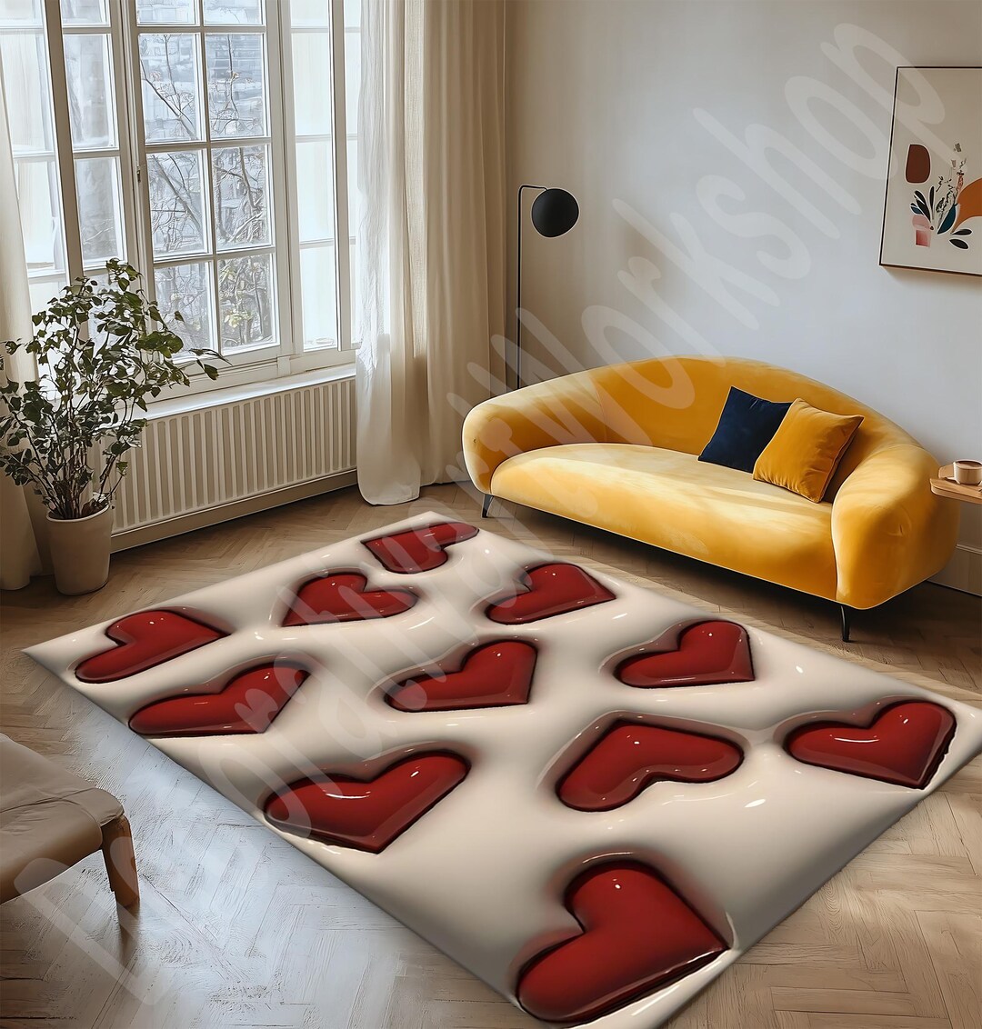 Heart Rug, 3D Rug, 3D Design, Bedroom Rug, Red Heart Rug, Soft Area Rug ...