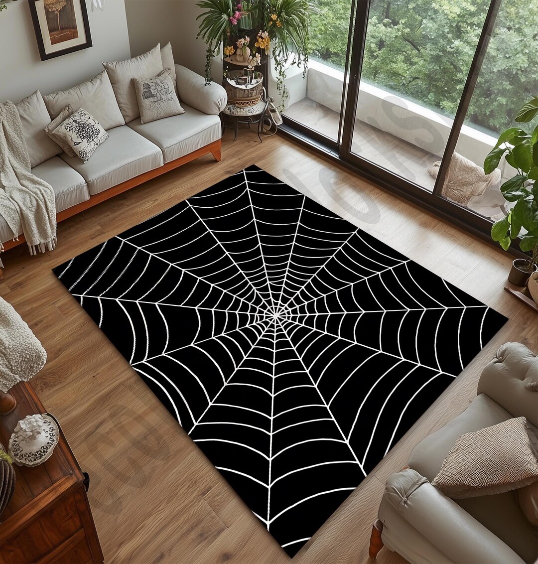 Spider Web Rug Black Gothic Aesthetic Carpet Washable Spooky Home Decor ...