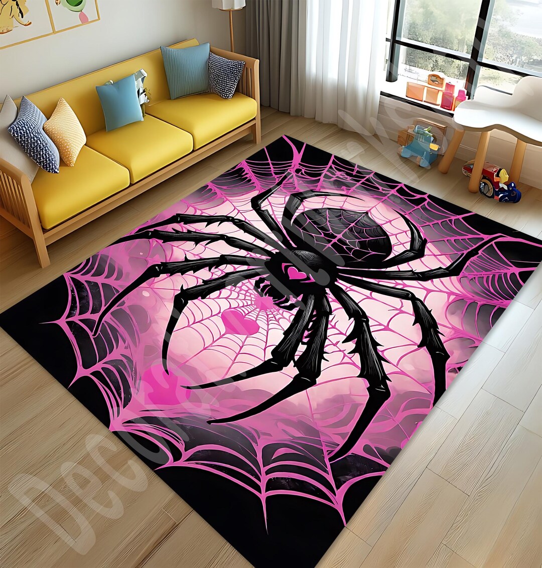 Black Spider Rug, Pink Web Rug, Rug for Kids, Teen Rooms, Gothic Decor ...