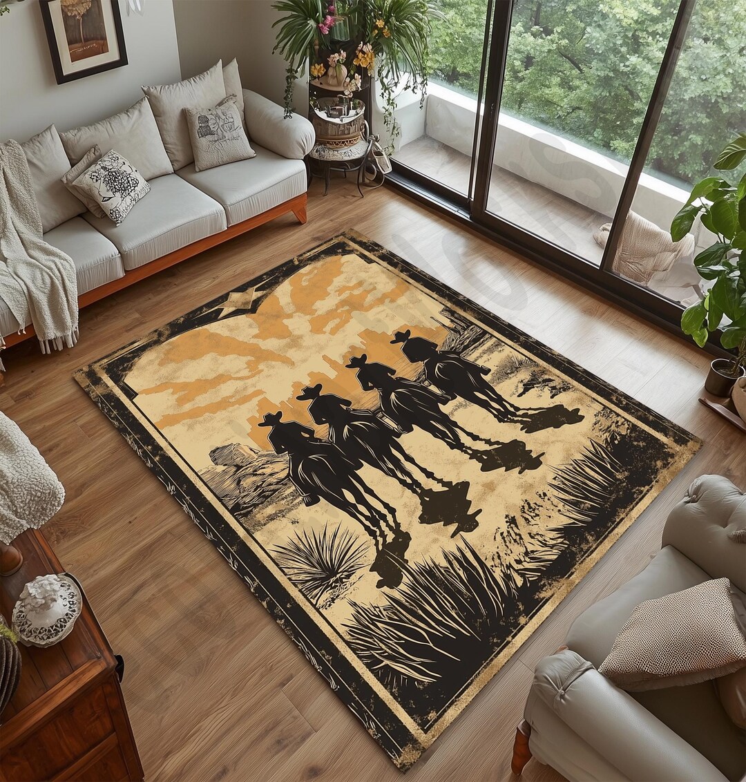 Western Cowboy Rug, Rustic Country Style Area Rug for Living Room ...