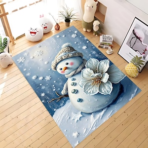 Snowman Rug, Merry Christmas Rug, Snowman Area Rug, Christmas Decor Rug ...