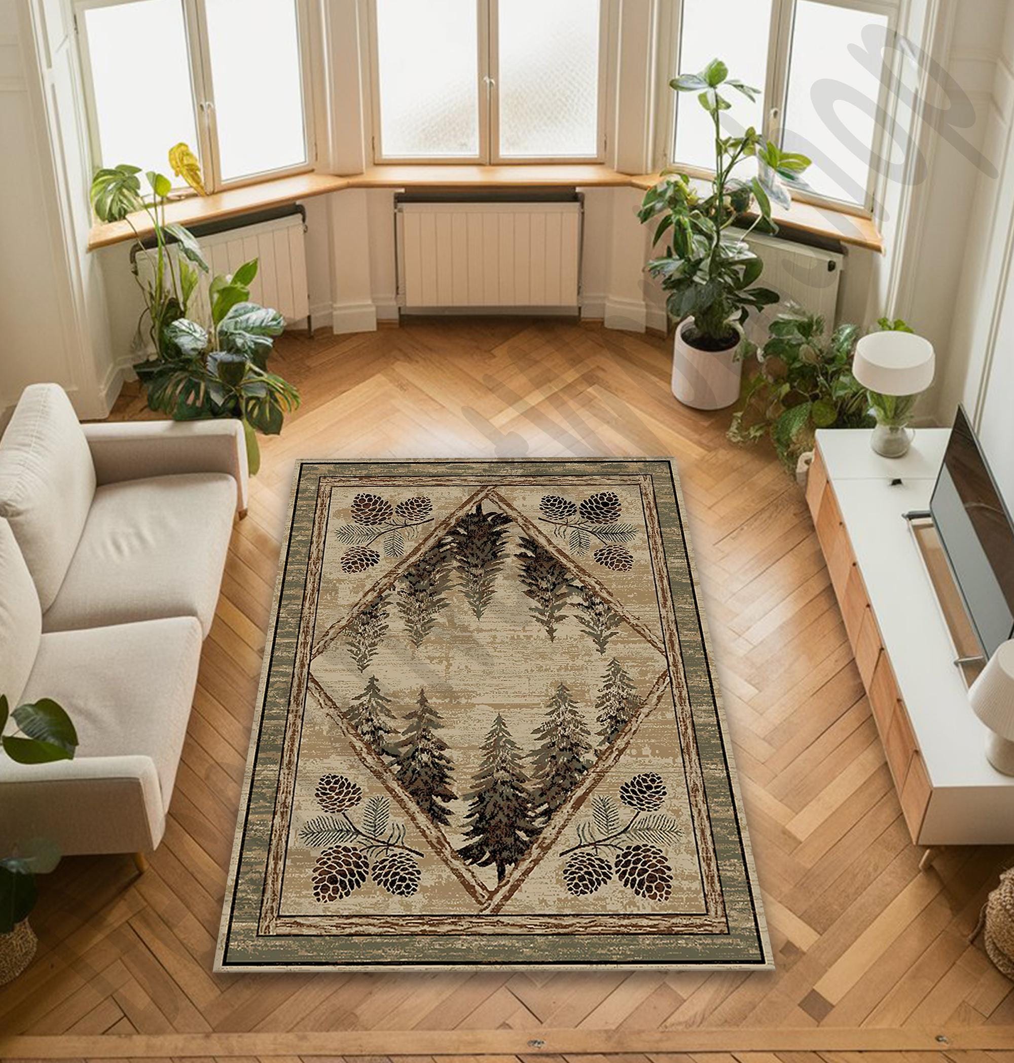 Pinecone Rug, Rustic Cabin Area Rug, Cottagecore Decor, Lodge Living ...