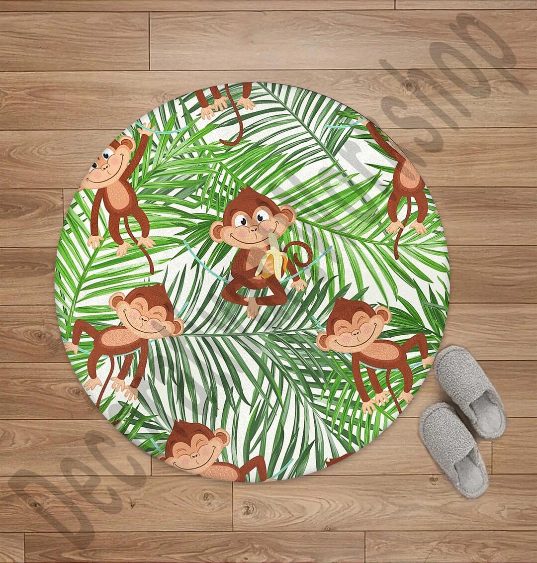 Monkey Jungle Circle Rug Tropical Washable Animal Round Carpet for ...