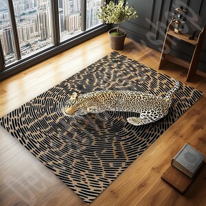 Luxury Leopard Print Area Rug, 3D Optical Illusion Carpet, Modern ...