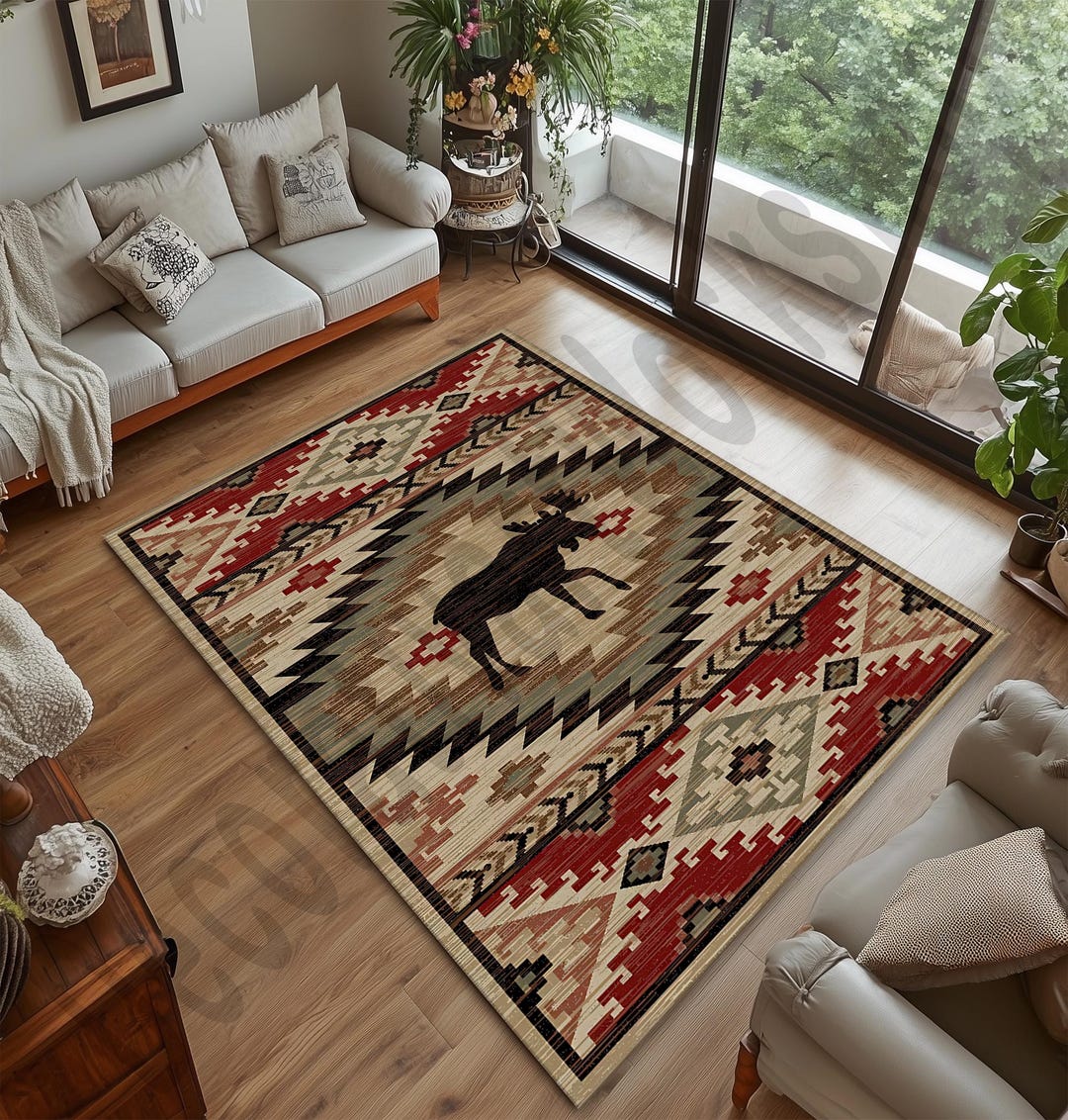 Rustic Moose Rug for Cabin Living Room, Southwest Pattern Area Rug ...