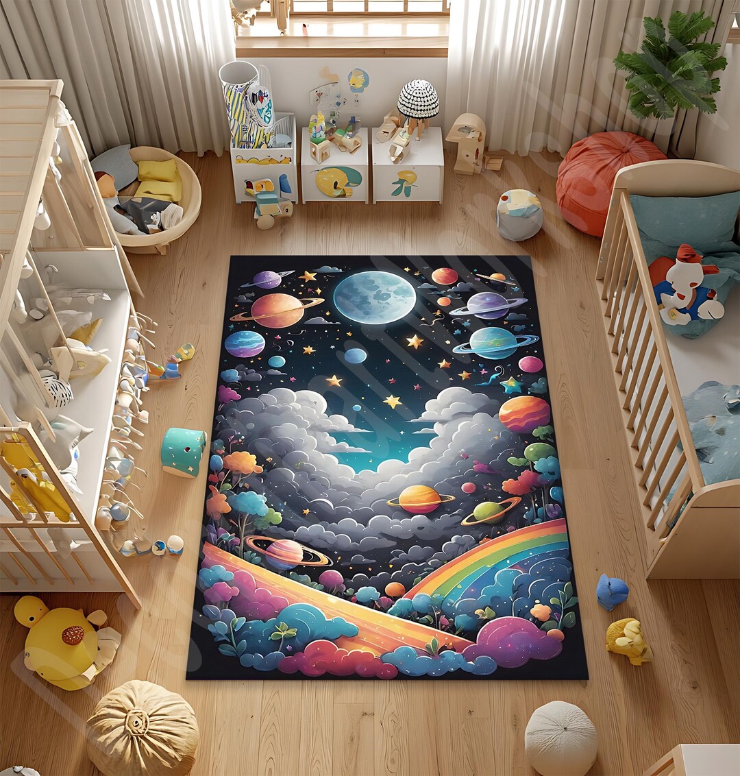 Kids Galaxy Rug, Space-themed Carpet for Kids Room, Colorful Non-slip ...