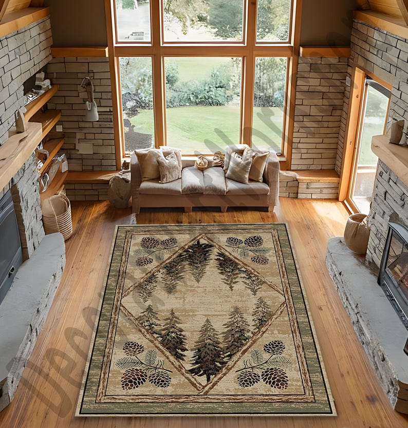 Pinecone Rug, Rustic Cabin Area Rug, Cottagecore Decor, Lodge Living ...