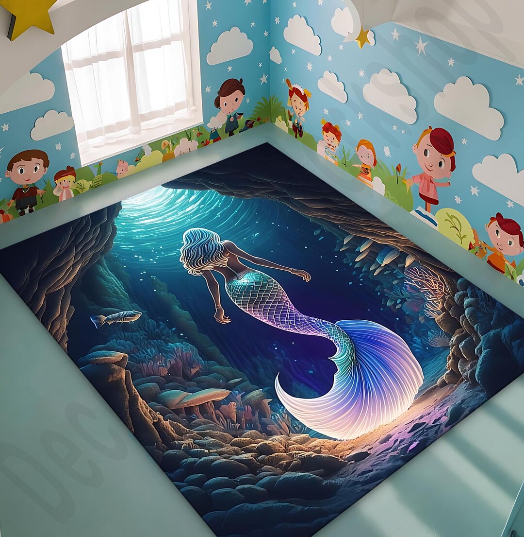Mermaid Rug, Underwater World Rug, Fantasy Rug, Ocean Aquarium Rug ...
