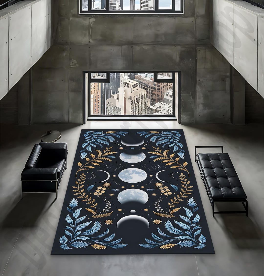 Dark Theme Lunar Phases Rug, Gothic Rug, Home Decor, Modern Art ...
